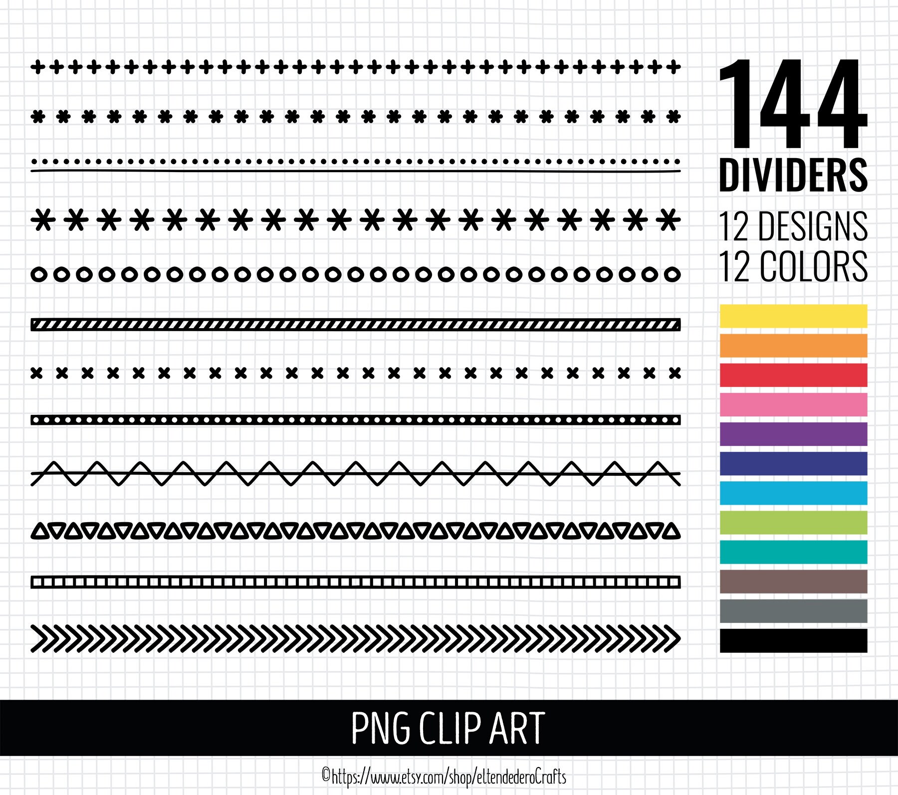 Doodle Dividers PNG Clipart. Colorful Hand Drawn Dividers | Etsy