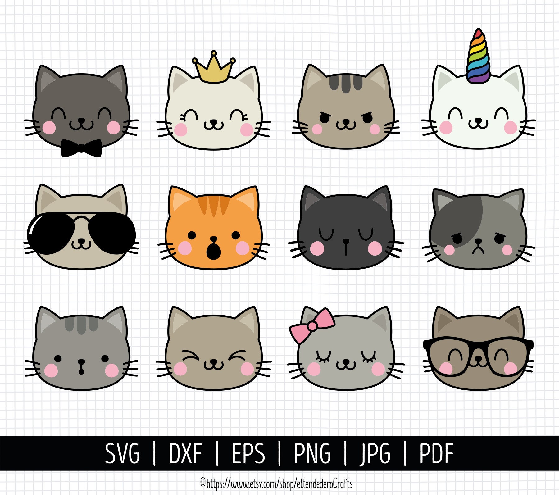 SVG Gatitos. Archivos de Corte Gatos Bebé Niña Niño Gafas de - Etsy México
