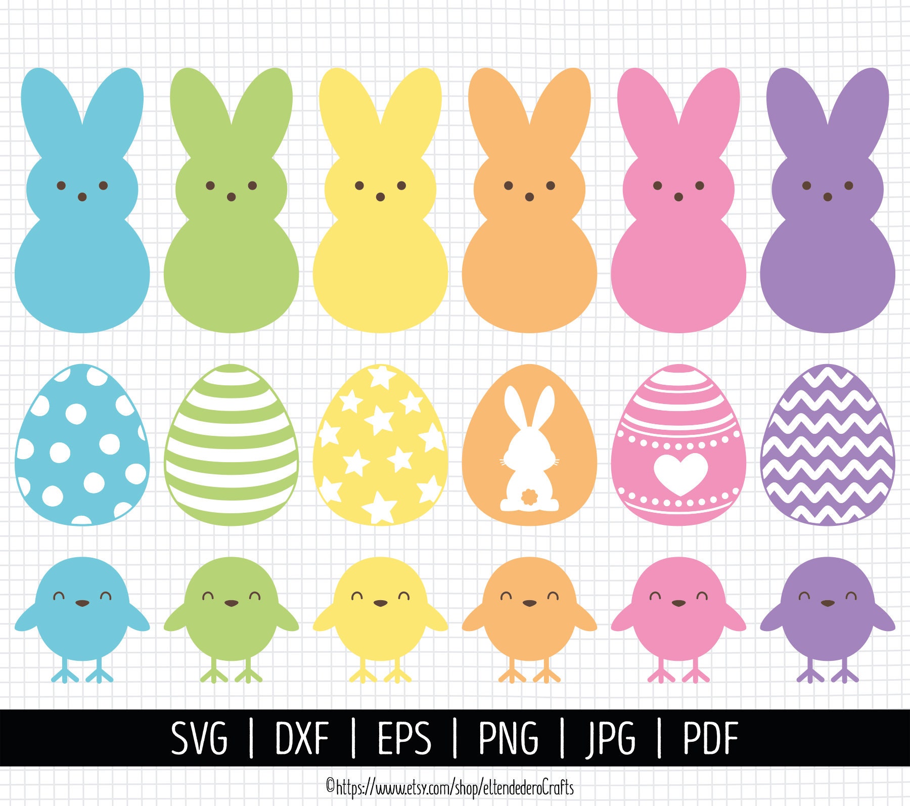 Easter Peeps Svg Cute Marshmallow Bunny Clipart Png Easter Etsy
