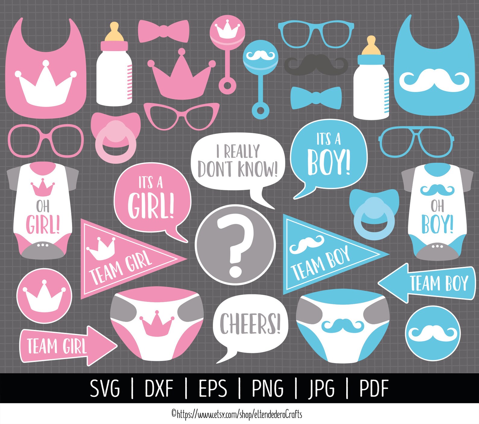Gender Reveal Photo Booth Props SVG. Team Girl Team Boy Vector Cut ...