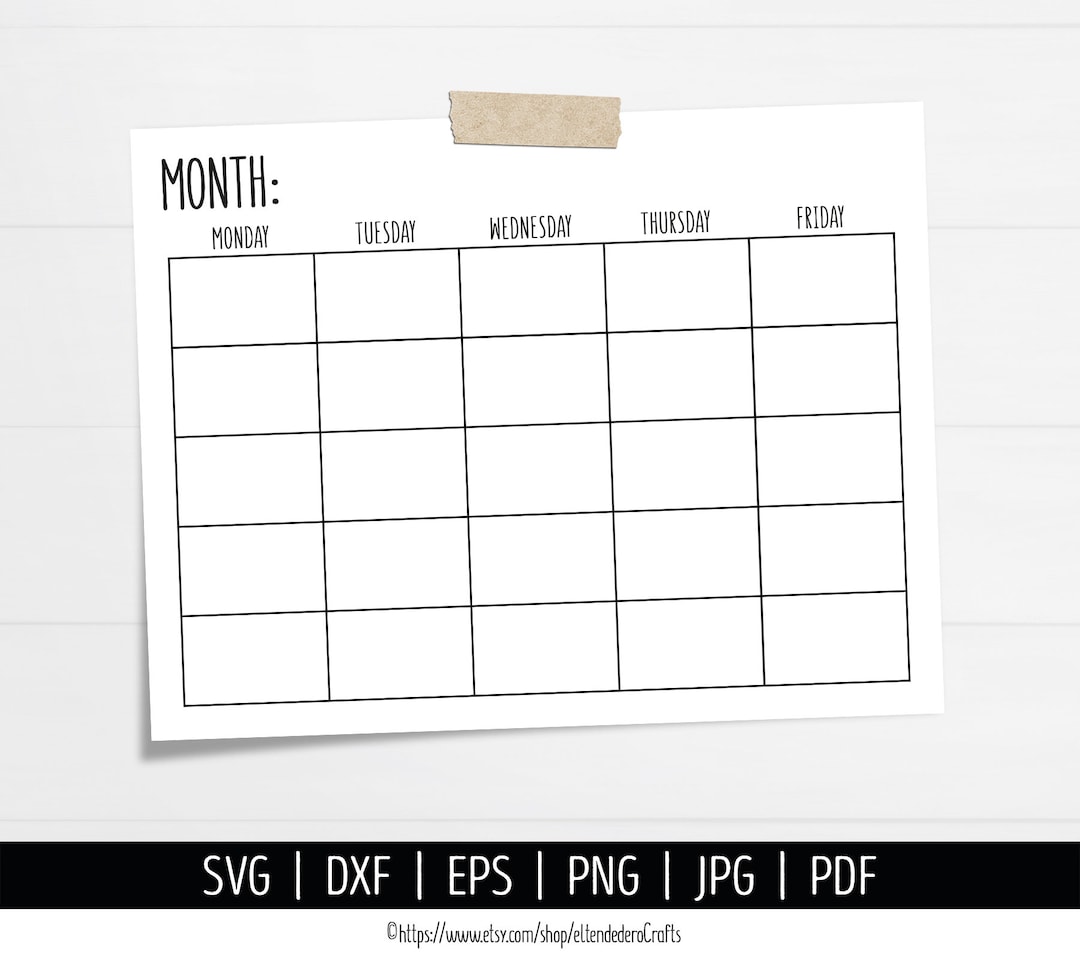 Blank Homeschool Calendar SVG. Digital Monthly Calendar Vector Cut ...