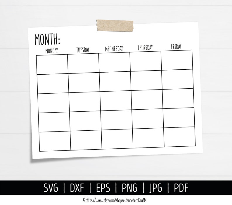 Blank Homeschool Calendar SVG. Digital Monthly Calendar Vector Cut ...