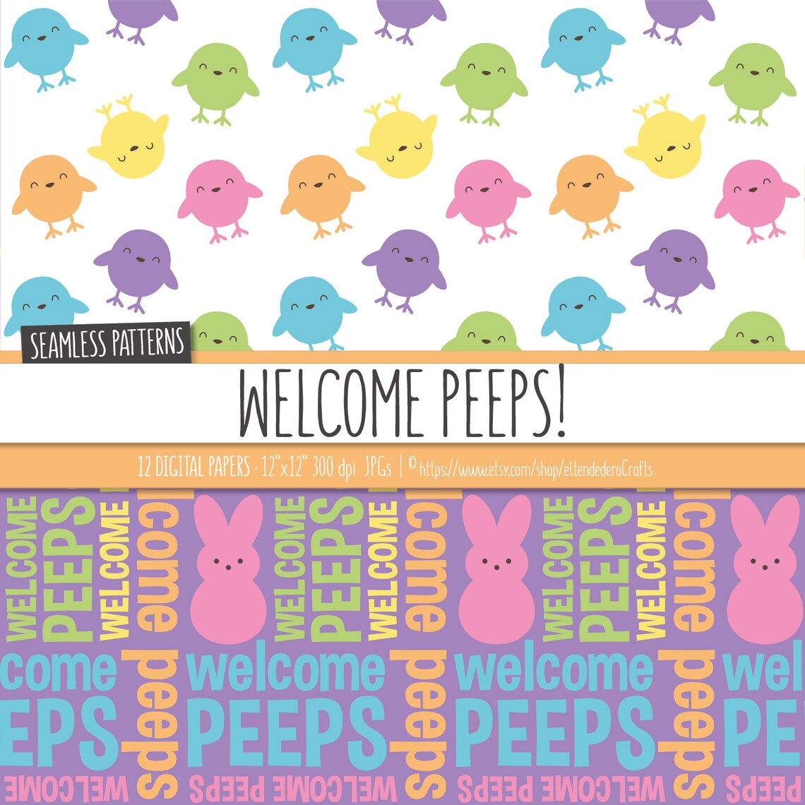 Easter Digital Paper Package. Kids Easter Peeps Seamless | Etsy