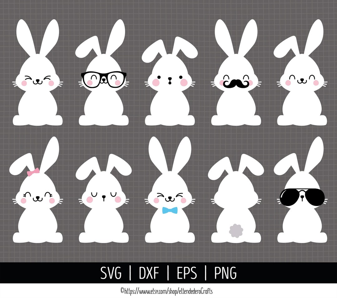 Bunny SVG. Cute Baby Bunnies Clipart PNG. White Rabbit Faces Cut Files ...