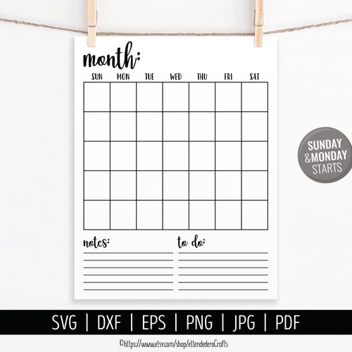 Blank Calendar SVG. Digital Weekly Calendar Vector Cut Files - Etsy