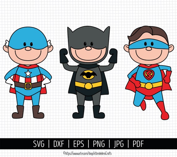 Superhero SVG. Kids Superheroes Bundle Clipart PNG. Kawaii | Etsy