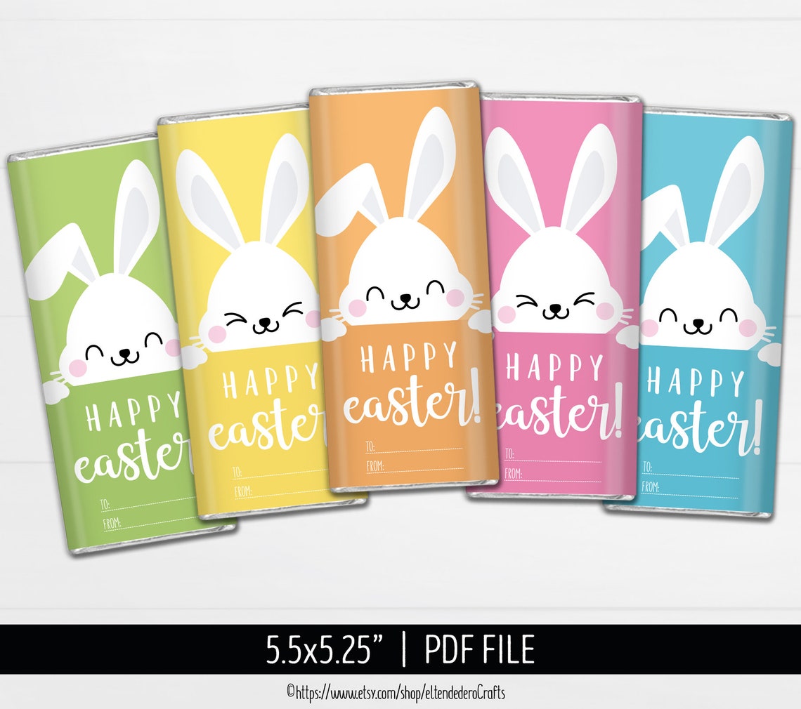 Easter Chocolate Bar Wrappers. Classroom Happy Easter Bunny Large Candy ...