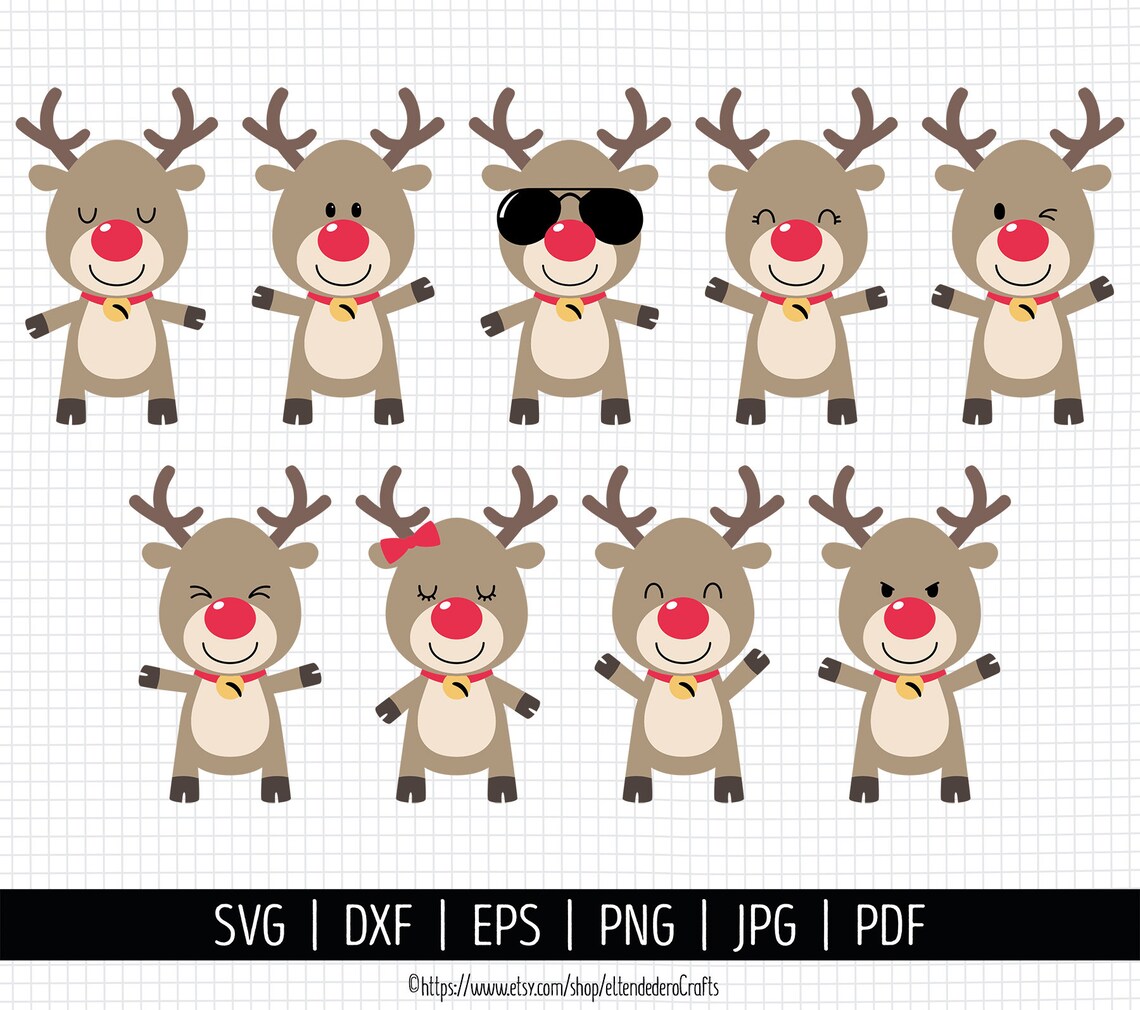 Reindeer SVG. Kids Cartoon Rudolph Face Clipart. Christmas Cut - Etsy