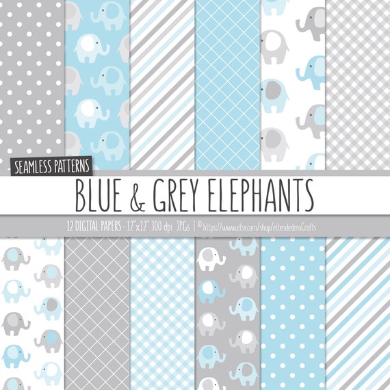 Baby Elephant Digital Paper Package. Blue and Grey Elephants | Etsy