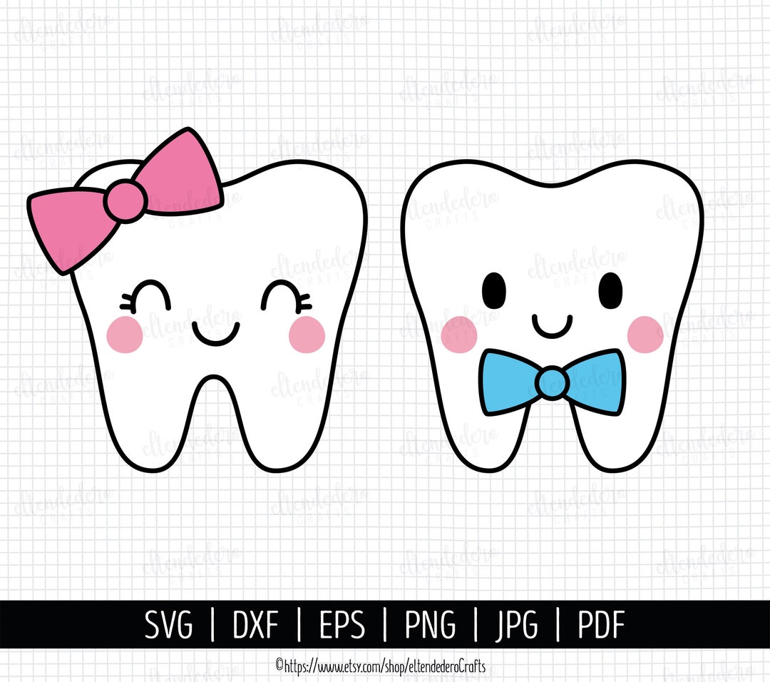 Tooth Fairy Bag SVG. Girl Tooth With Bow Cut Files. Boy Tooth With Bow ...