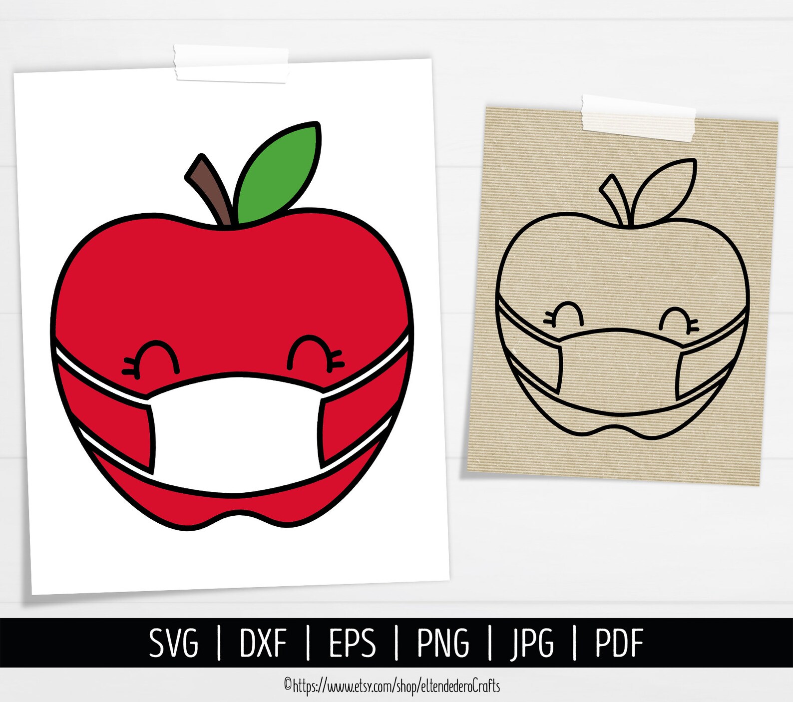 Apple with Mask SVG. Teacher Gift Cut Files. Quarantine Vector | Etsy
