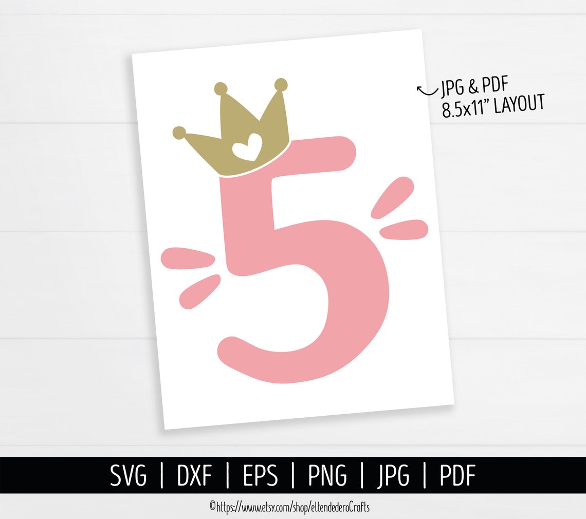5th Birthday SVG Cut File. Five With Crown Shirt Vector Files | Etsy
