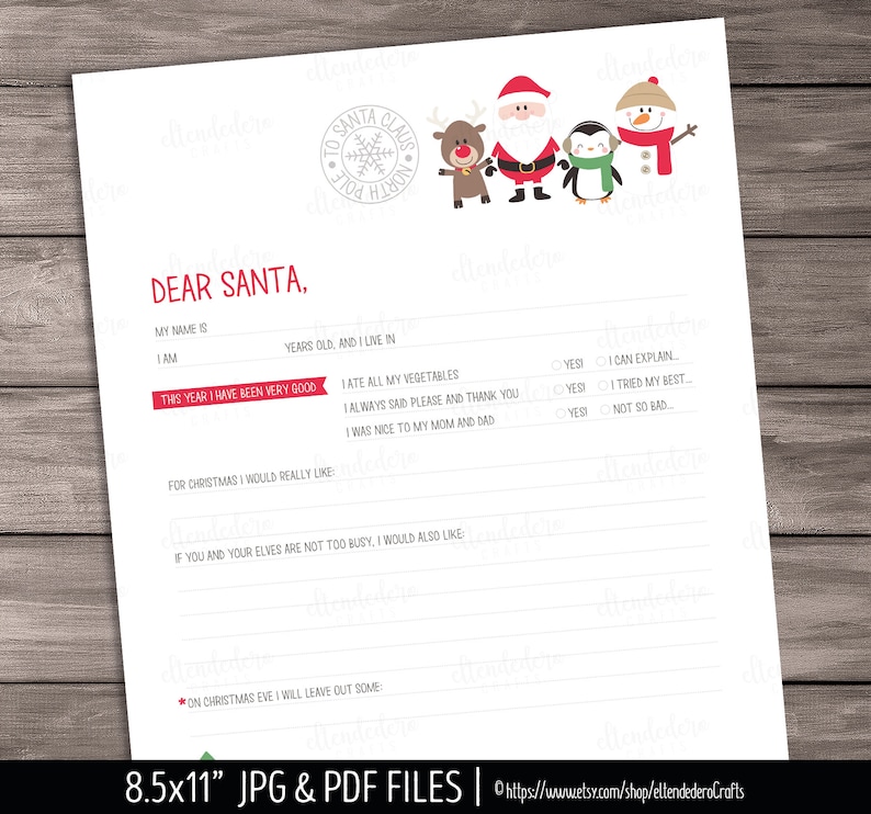 PRINTABLE Letter to Santa. Kids Christmas Wish List Letter for - Etsy