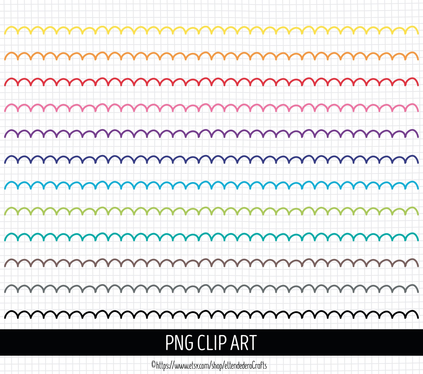 Doodle Scalloped Dividers PNG Clipart. Colorful Hand Drawn | Etsy