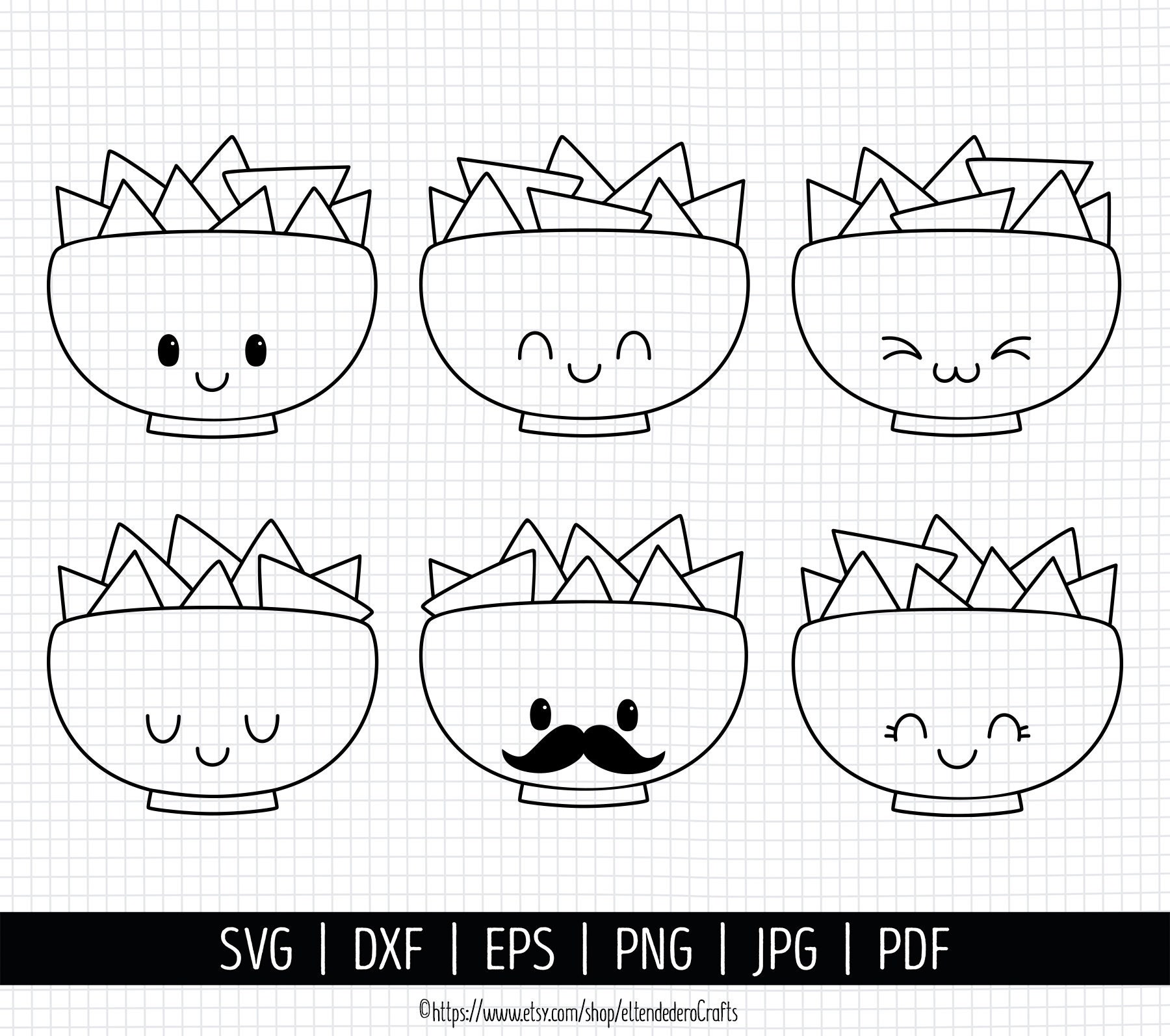 Nachos in a Bowl SVG. Mexican Food Cut Files. Kawaii Nacho Dips PNG ...