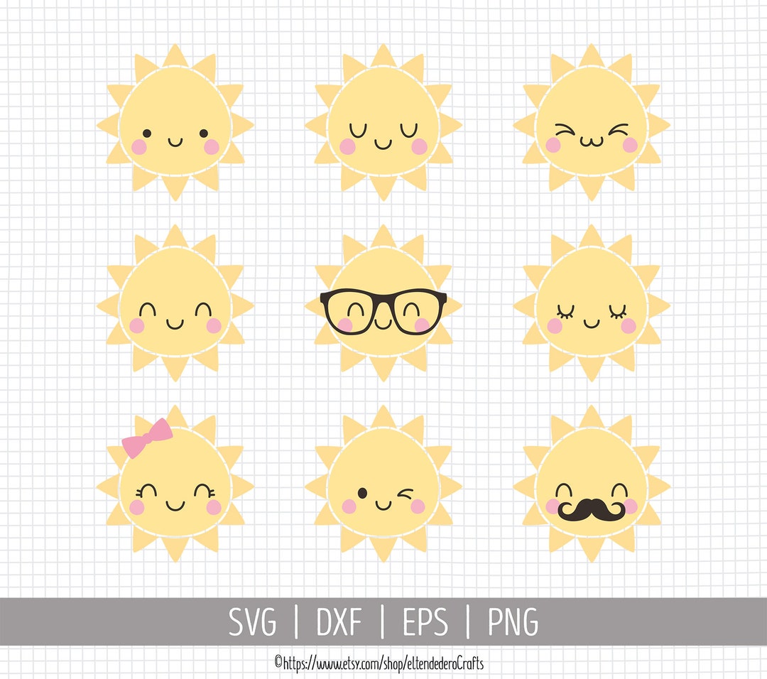 Baby Sun SVG. Kids Cute Sun Clipart. Kawaii Sun Faces Bundle Cut Files ...