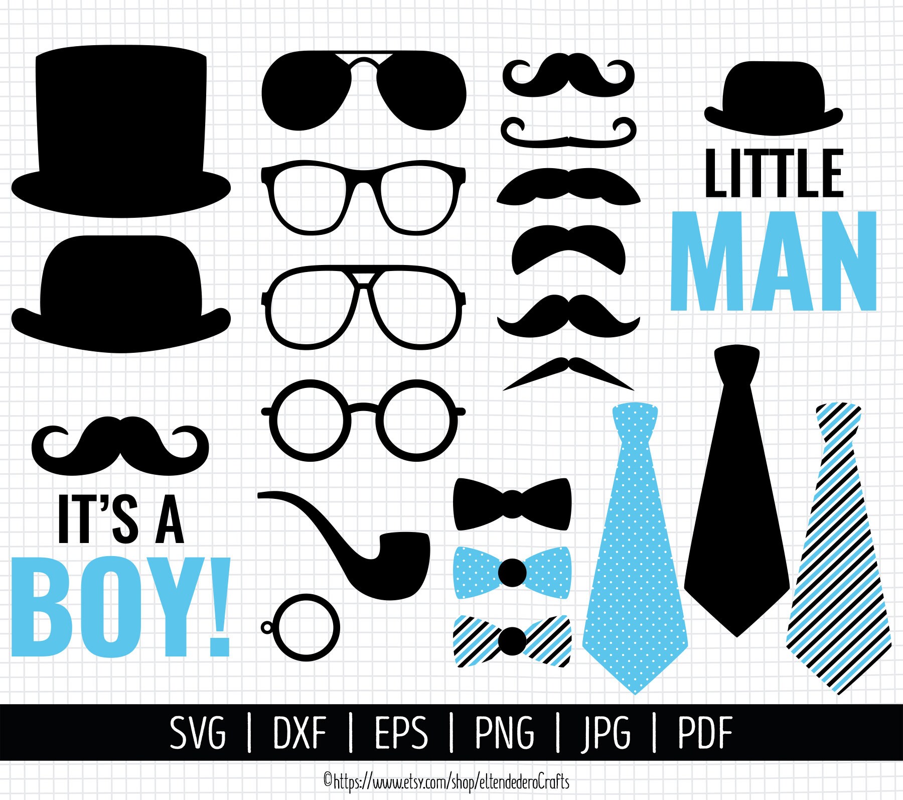 Little Man Photo Booth Props SVG. Gentleman Vector Cut Files, Eps Dxf ...