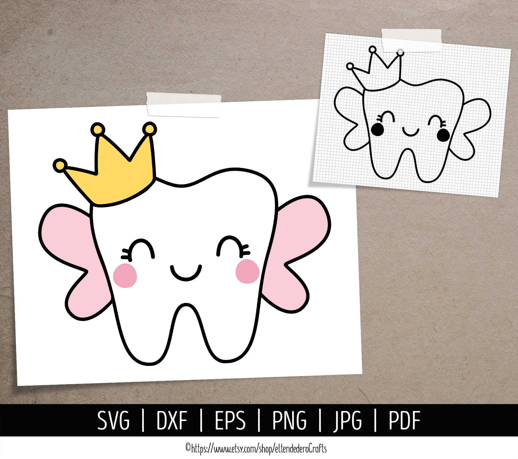 Tooth Fairy SVG. Cute Girl Tooth with Crown Cut Files. Vector | Etsy
