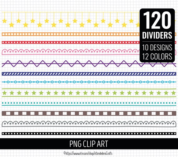 Doodle Dividers PNG Clipart. Colorful Hand Drawn Dividers | Etsy