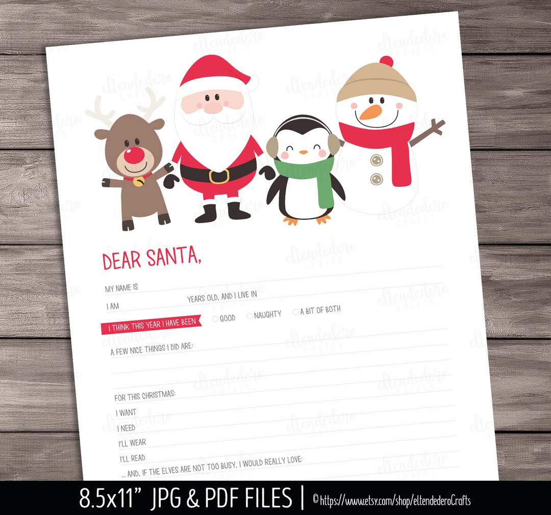 PRINTABLE Letter to Santa. Kids Christmas Wish List Letter for Kids ...
