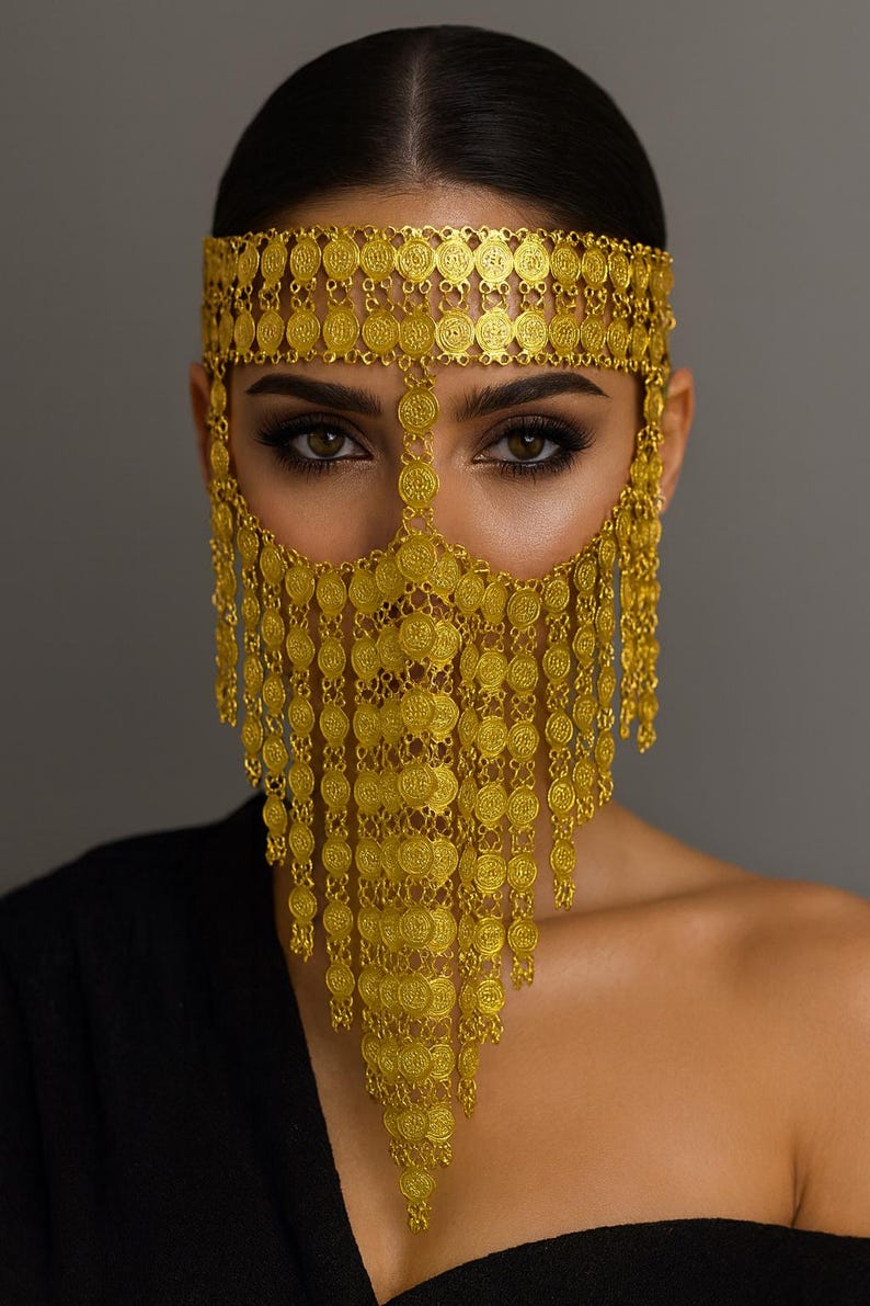 Gold Coin Face Chain Mask: Boho Belly Dance Headpiece - Etsy