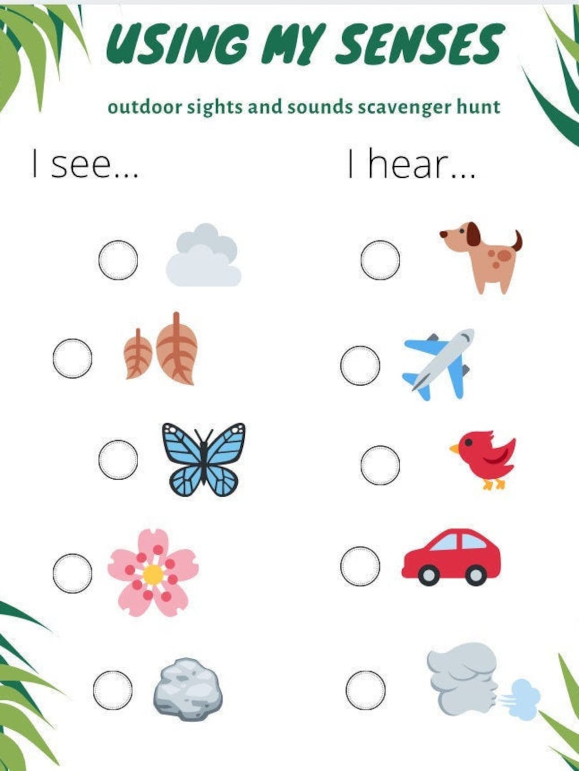 Using My Senses Outdoor Sights and Sounds Scavenger Hunt - Etsy