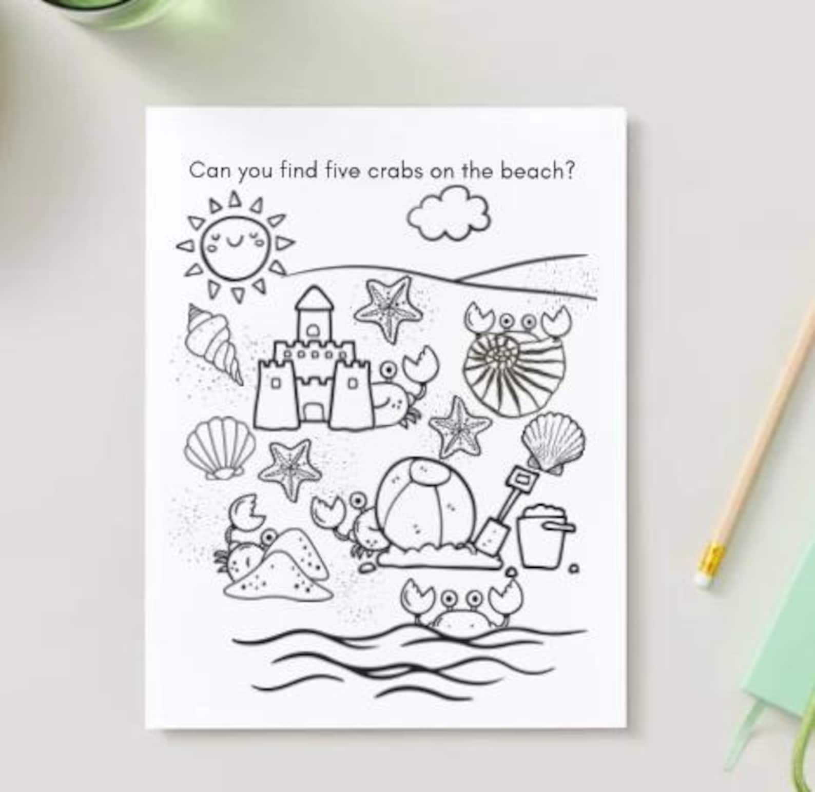 Summer Find the Crabs Coloring Worksheet Plus Crabs to Hide - Etsy