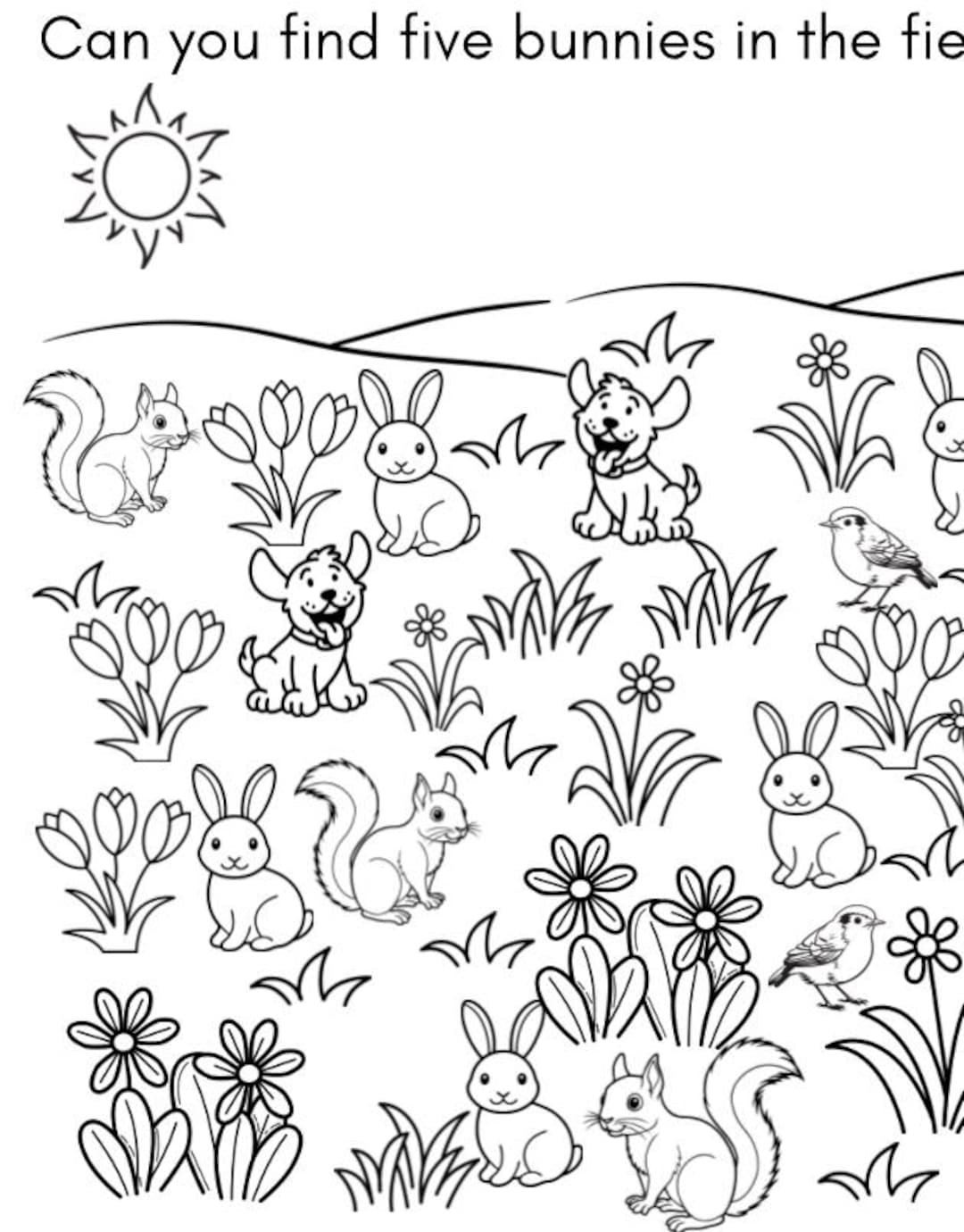 Find the Bunnies Coloring Worksheet Plus Bunnies to Hide - Etsy