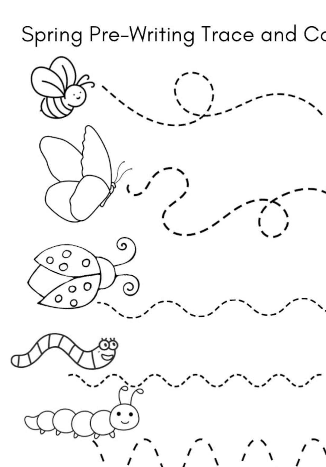 Spring and Summer Pre-writing Trace and Color Worksheets - Etsy