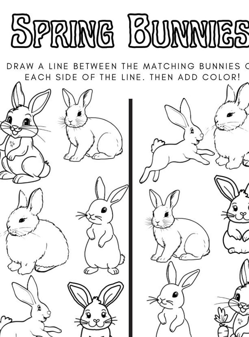 Bunnies Coloring Sheet Early Math Literacy Matching Worksheet Memory ...