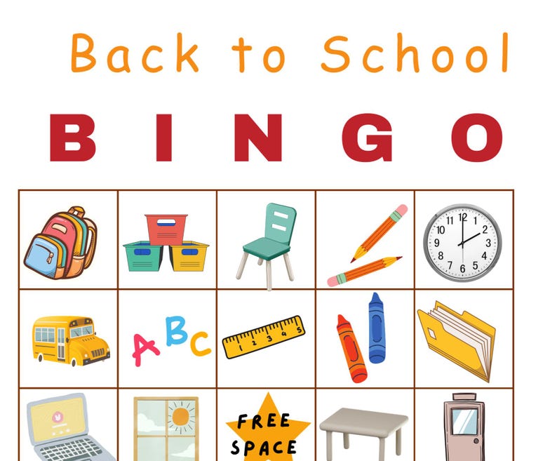Back to School Bingo Game School Readiness Year Family or Classroom ...