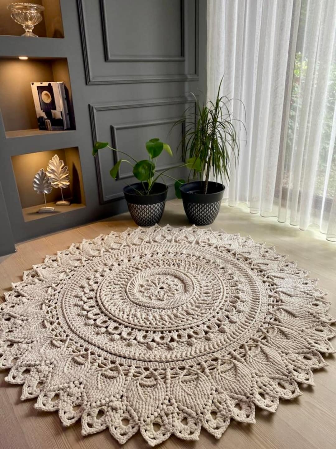 Macrame Carpet, Round Crochet Carpet, Floor Rug, Decorative Carpet ...