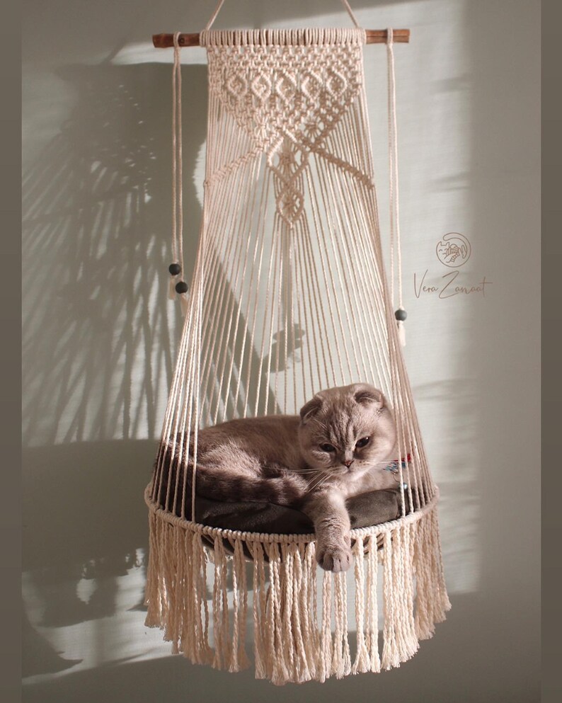 Macrame Cat Hammock Hanging Cat Bed Pet Wall Furniture Cat - Etsy