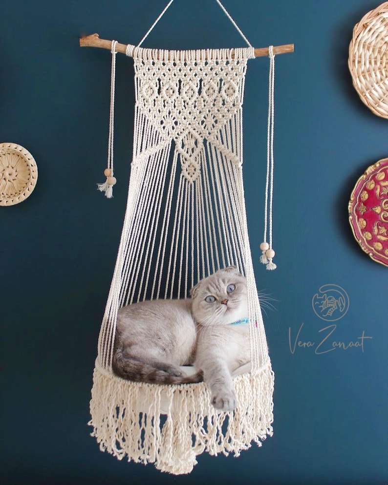 Macrame Cat Hammock Hanging Cat Bed Pet Wall Furniture Cat - Etsy
