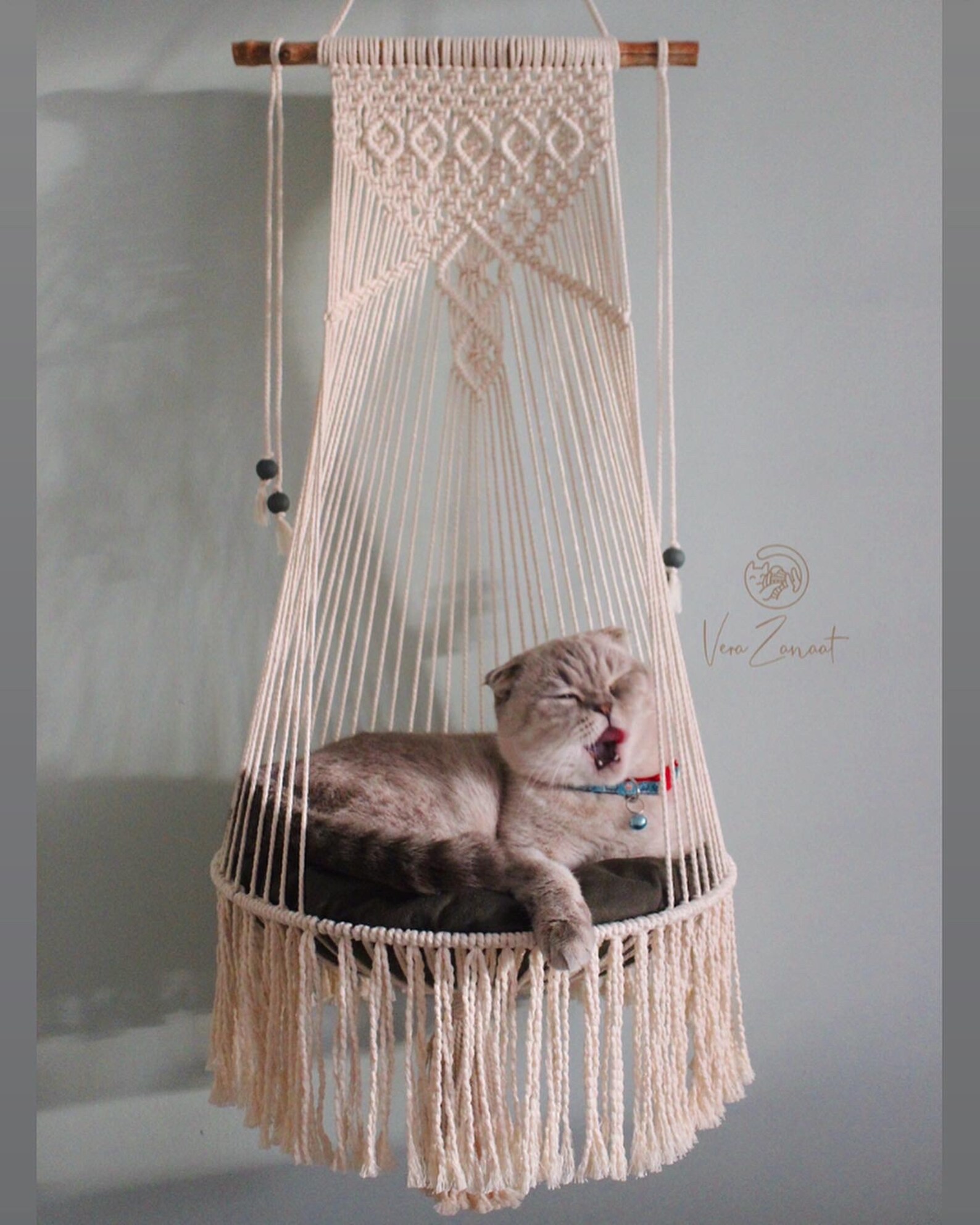 Hamaca para gatos Macrame, Cama colgante para gatos, Muebles de pared ...