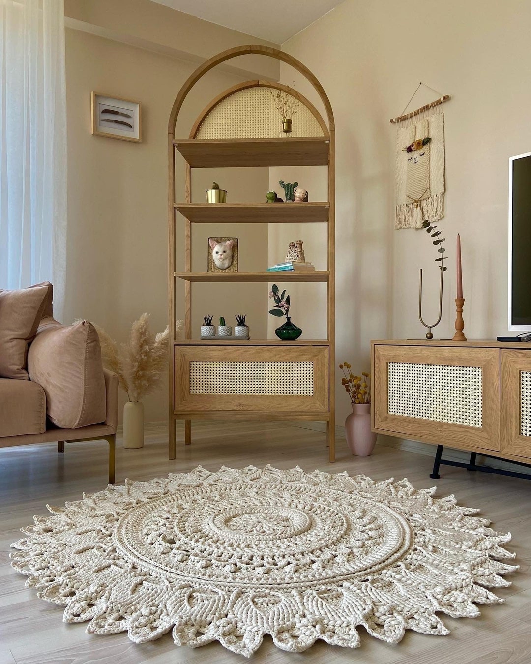 Macrame Carpet, Round Crochet Carpet, Floor Rug, Decorative Carpet ...