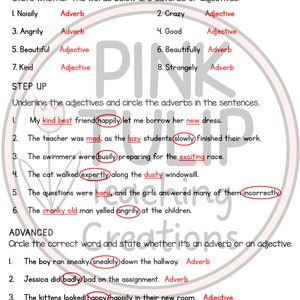 Verbs, Adjectives, Adverbs and Tense - Grammar Worksheets With Answers ...
