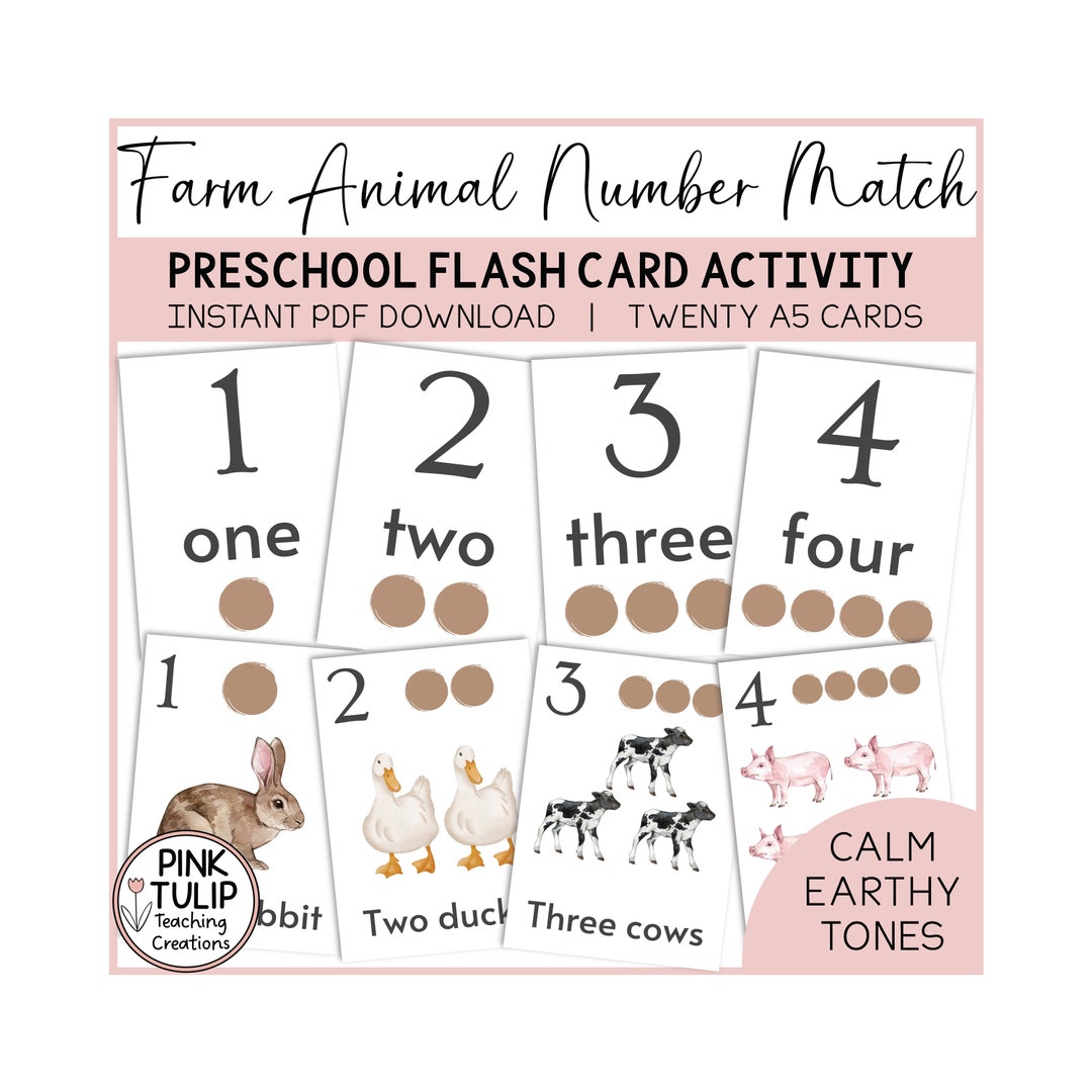 Number Matching Flash Cards - Farm Animal Theme - Etsy