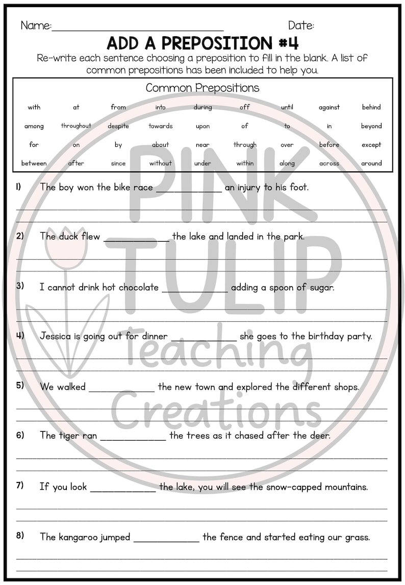 Add A Preposition to the Sentences - Fill in the Blanks Worksheet Pack ...