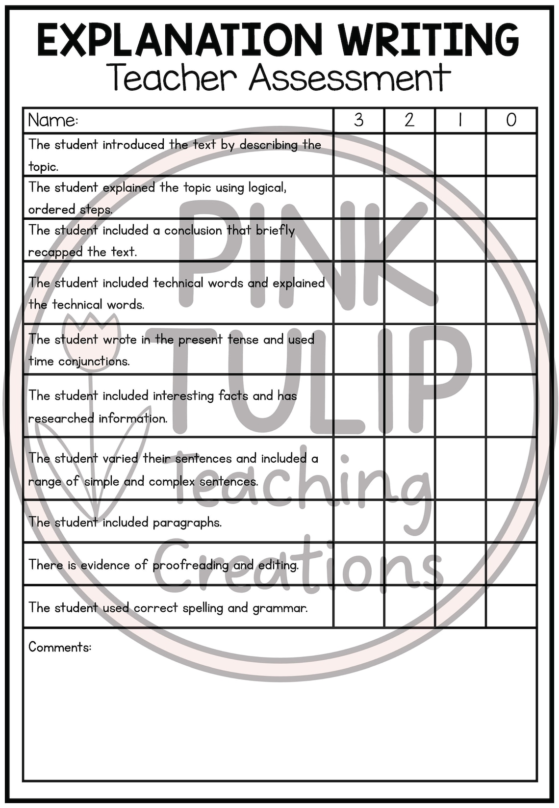 Explanation Writing - Marking Assessment Rubrics - Etsy