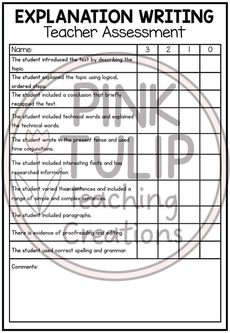 Explanation Writing - Marking Assessment Rubrics - Etsy