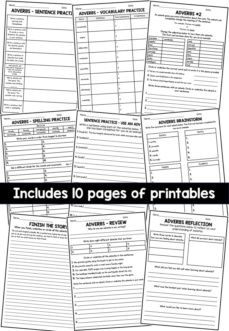 Adverbs Mini Unit - Structured Worksheet Pack - Etsy