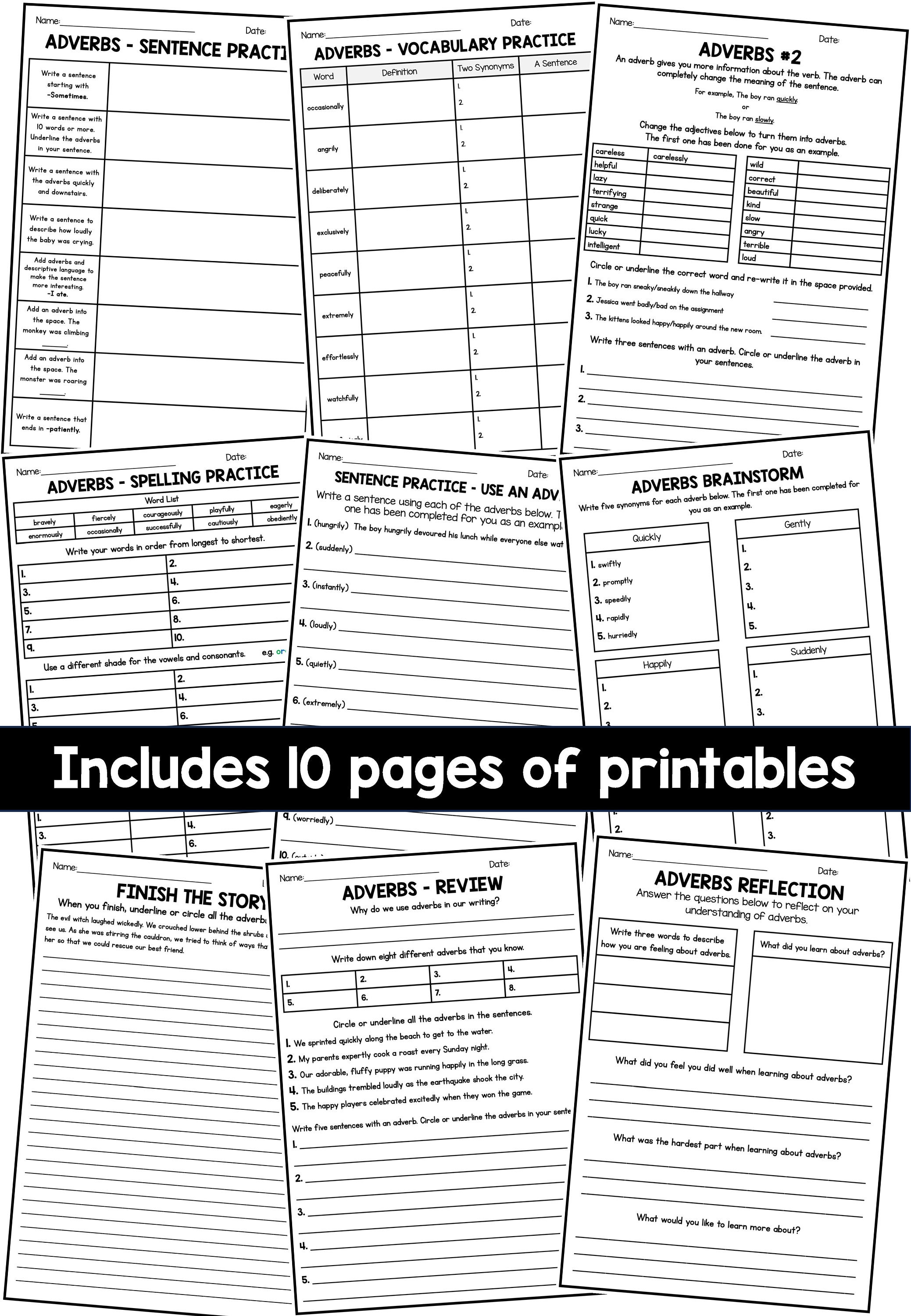 Adverbs Mini Unit - Structured Worksheet Pack - Etsy