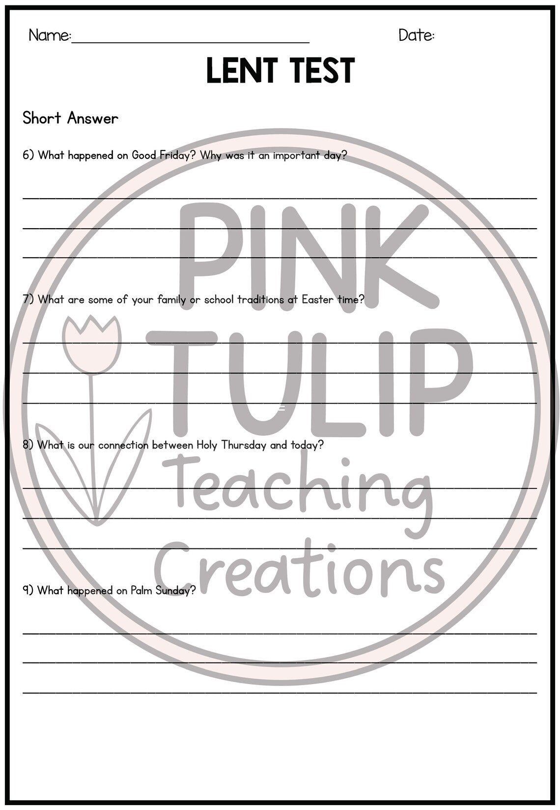 Lent Test - Assessment on Shrove Tuesday to Palm Sunday - Etsy