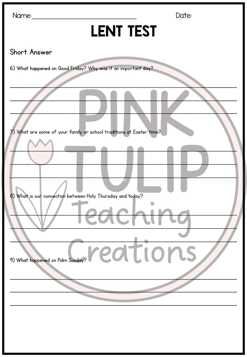 Lent Test - Assessment on Shrove Tuesday to Palm Sunday - Etsy