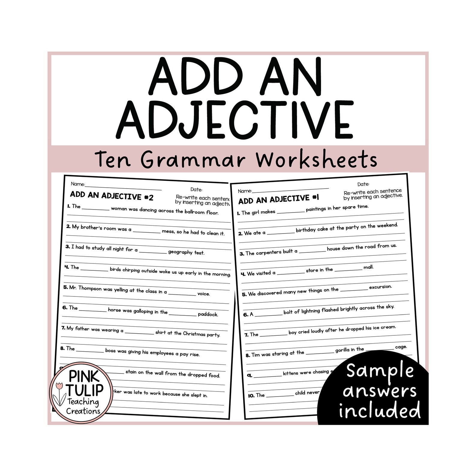 Add an Adjective to the Sentences - Fill in the Blanks Worksheet Pack ...