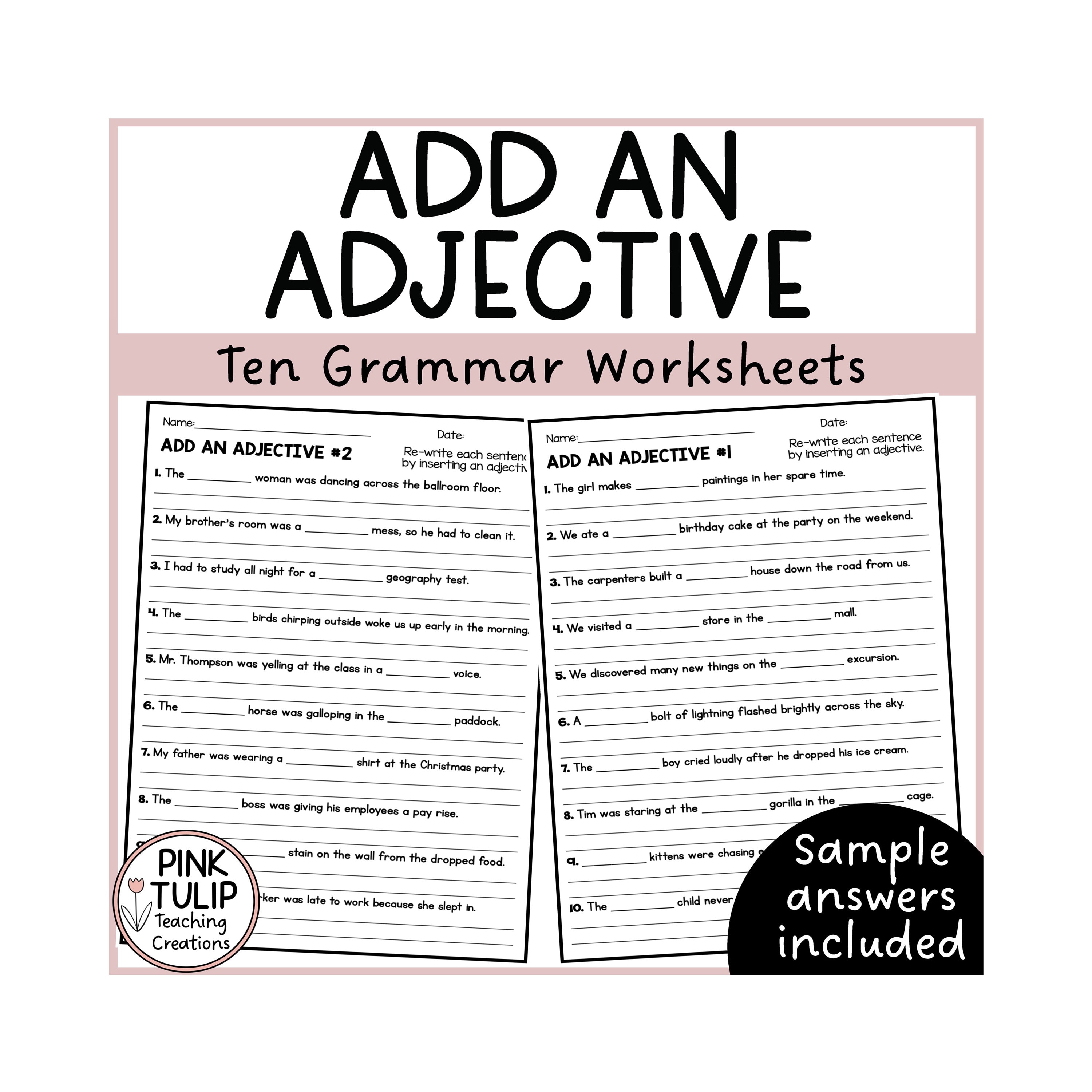 Add an Adjective to the Sentences - Fill in the Blanks Worksheet Pack ...