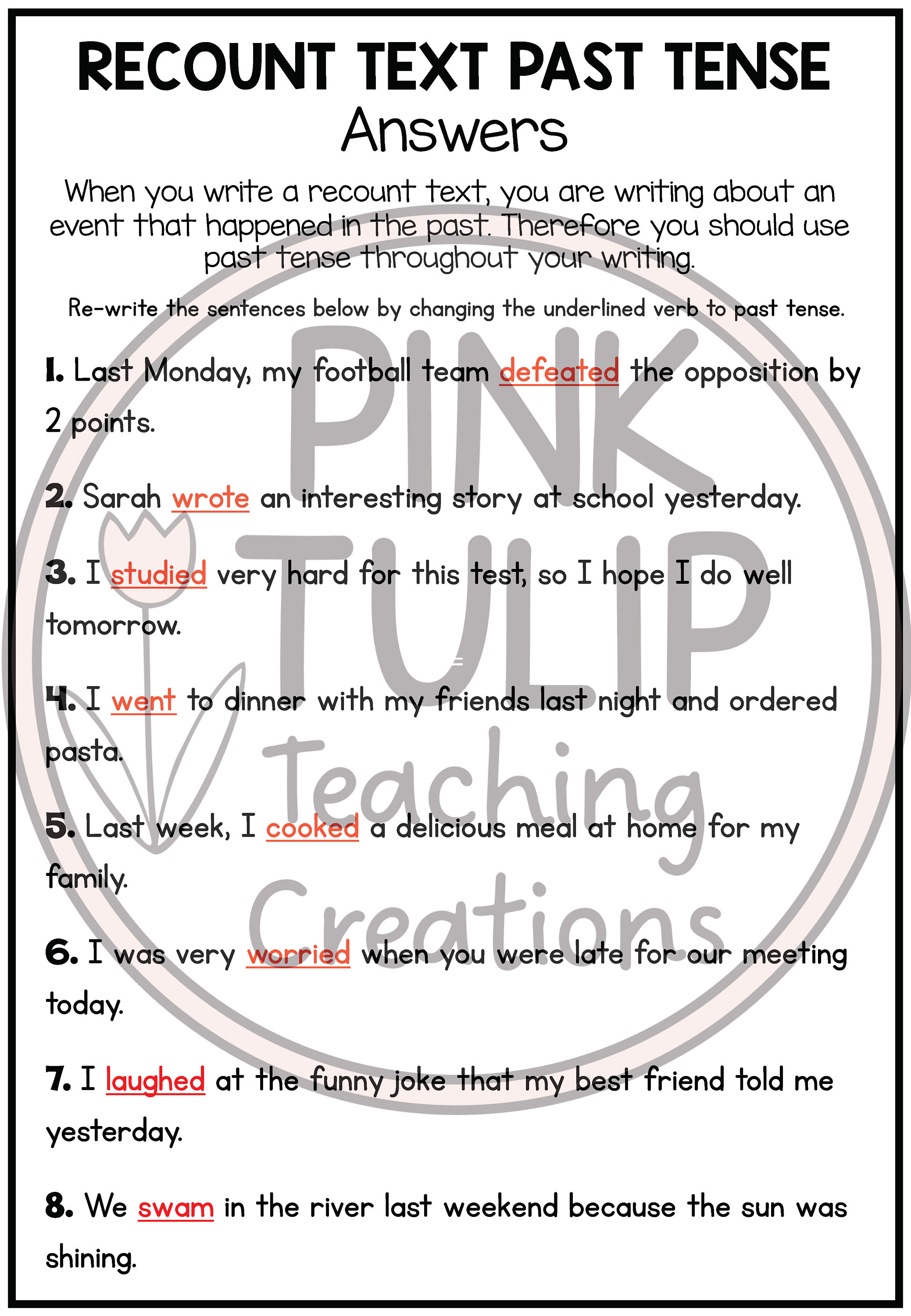 Recount Writing - Past Tense Worksheets - Etsy