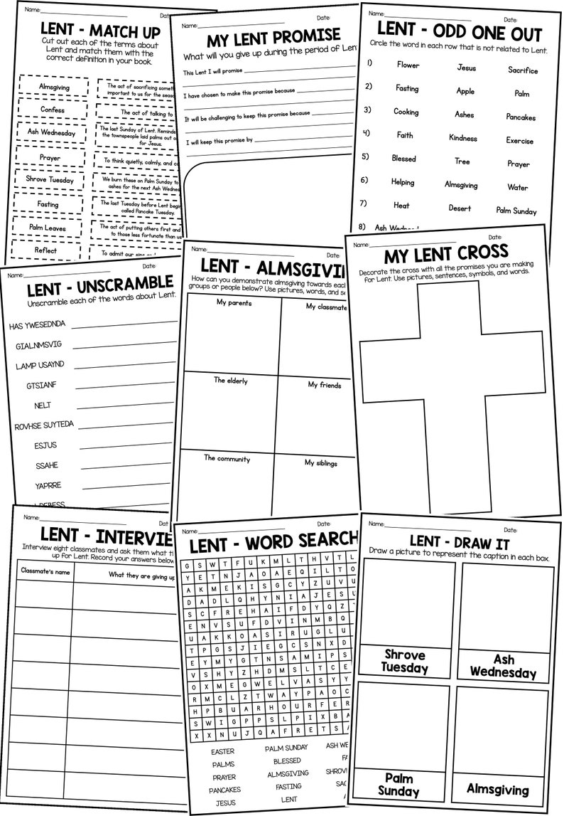 The Season of Lent - Learning Activity Pack - Etsy