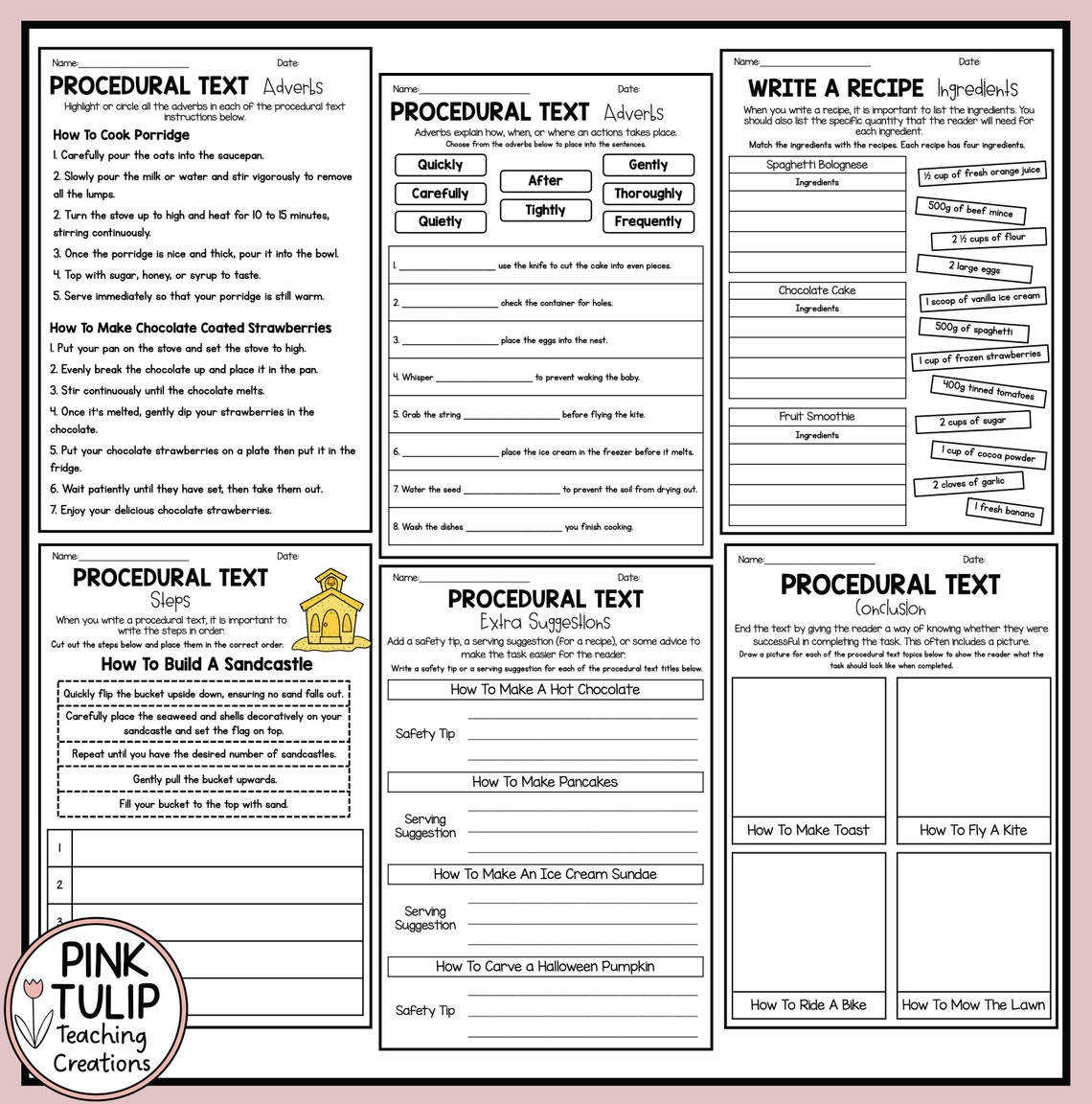 Procedural Text Writing Worksheet Pack No Prep Lesson Ideas - Etsy ...